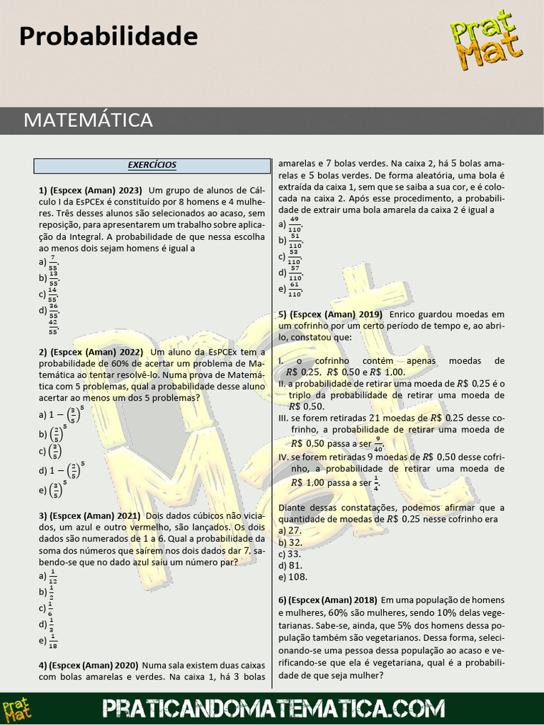 Lista-de-Aprofundamento-de-Probabilidade | PDF | Probabilidade