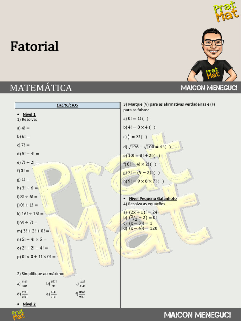 Lista de Exercicios de Fatorial | PDF