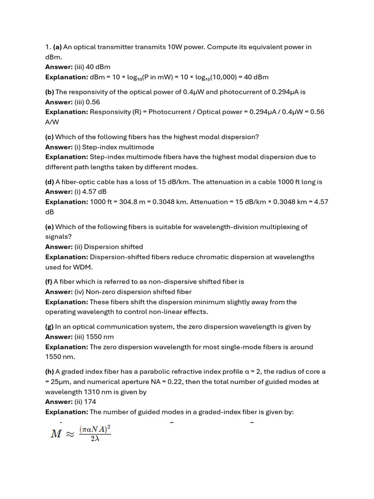 Ofc 2k24 Pyq Soln | PDF | Optical Fiber | Laser