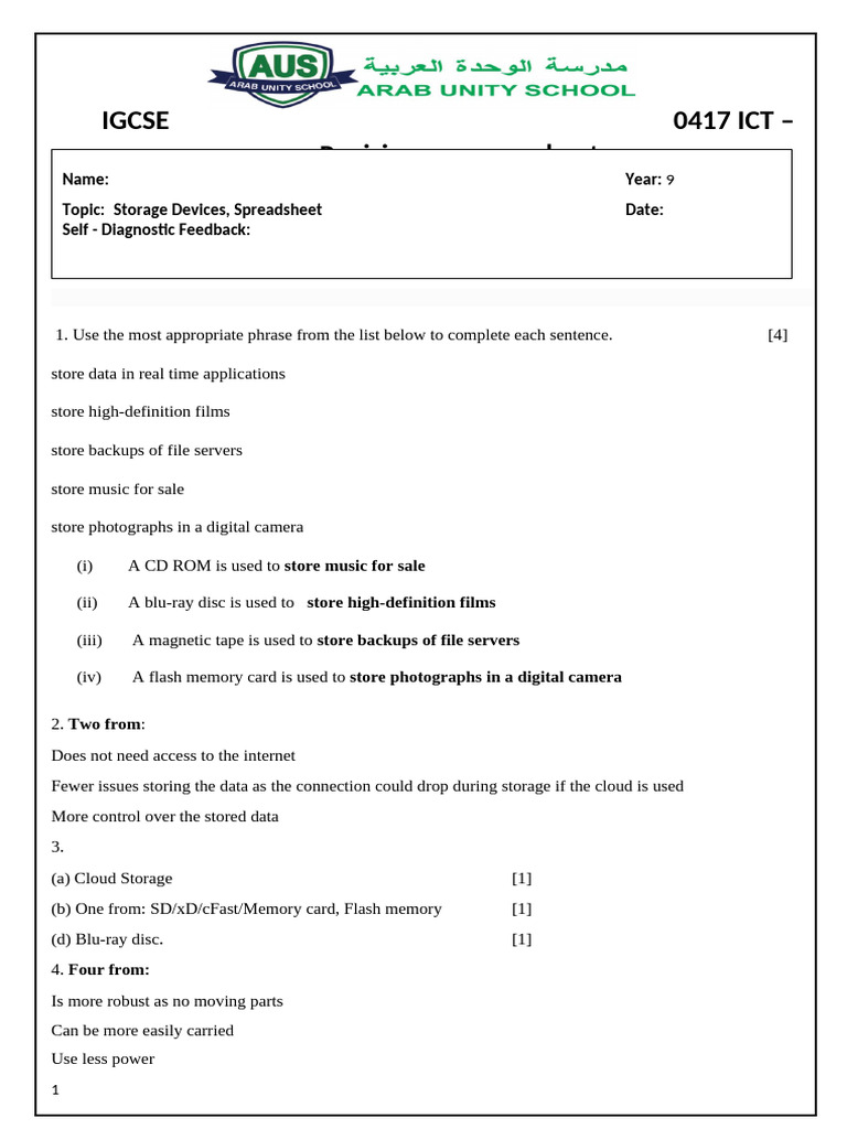 IGCSE ICT Storage Devices Guide | PDF