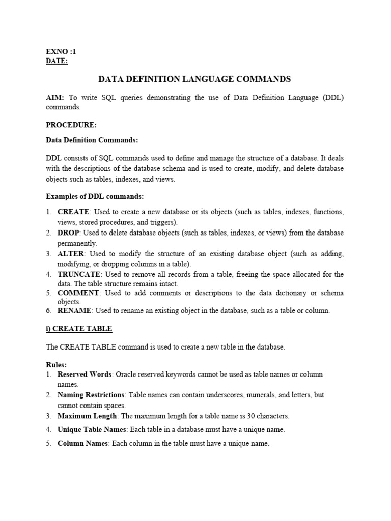 SQL DDL Commands Explained | PDF | Computer Data | Data Model