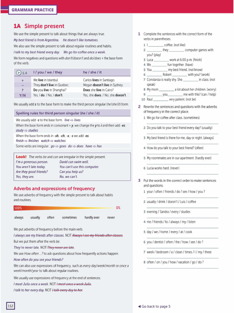 Personal Best B1 Student - Grammar - Chap 1 12 | PDF
