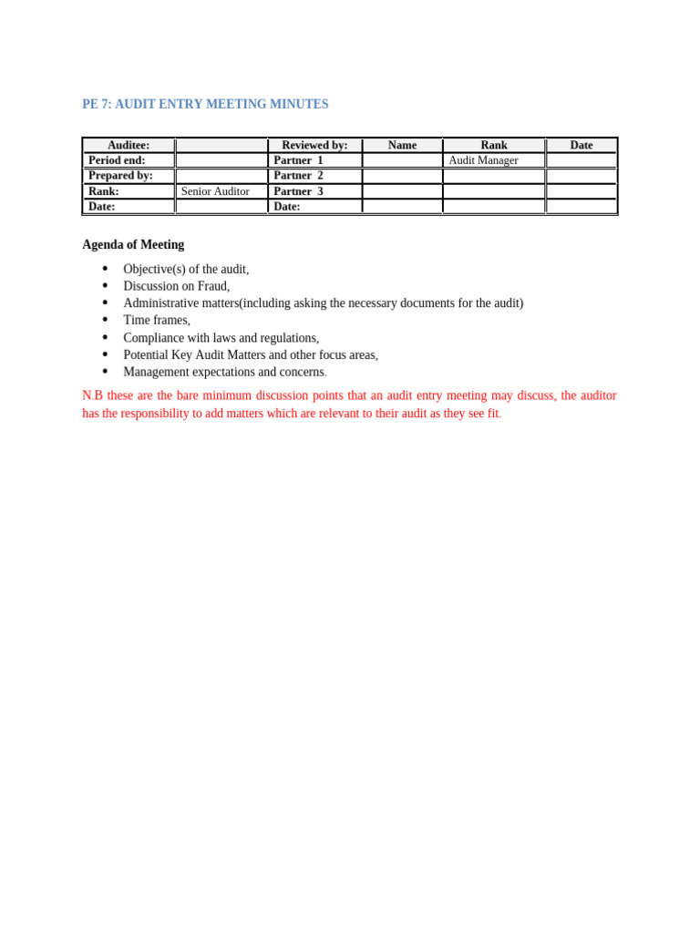 PE 7. Minutes of Entry Meeting | PDF
