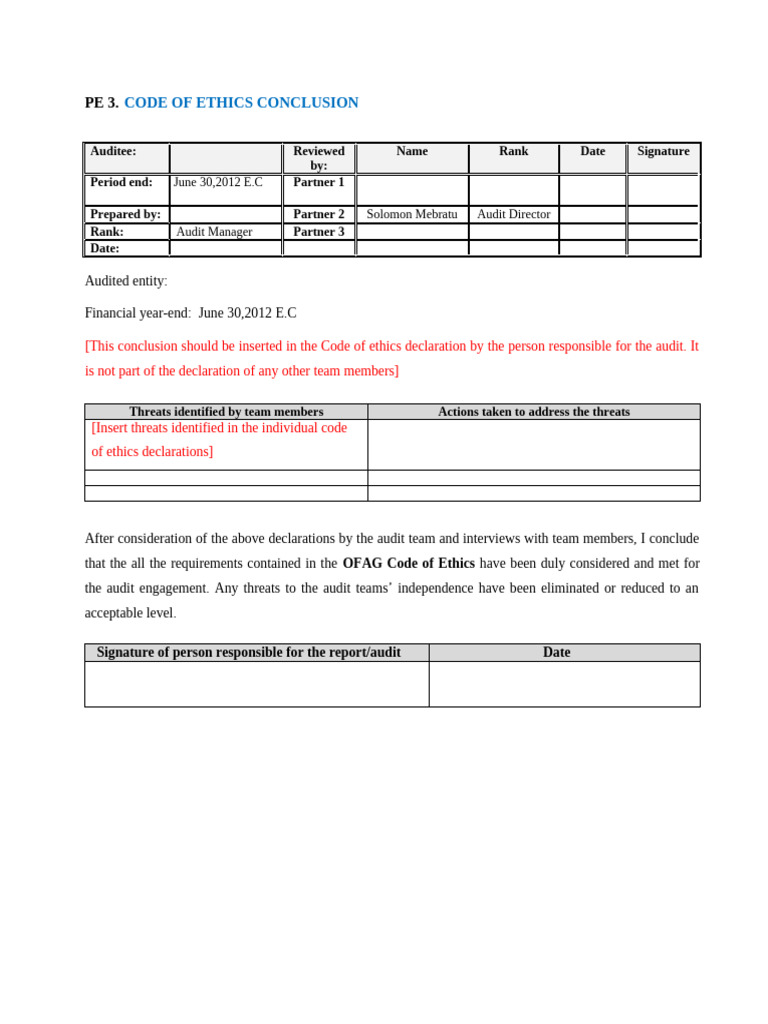 PE 3. Code of Ethics Conclusion | PDF