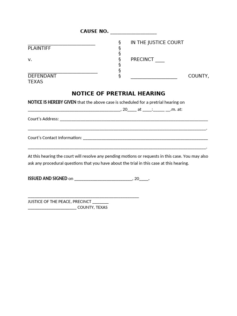 Notice - Pretrial Hearing Version 3 | PDF