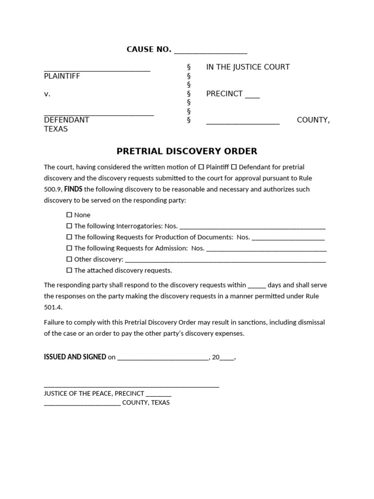 Pretrial Discovery Order 2 | PDF