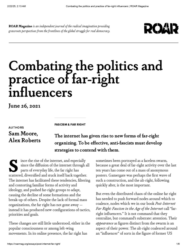Combating The Politics and Practice of Far-Right Influencers - ROAR ...