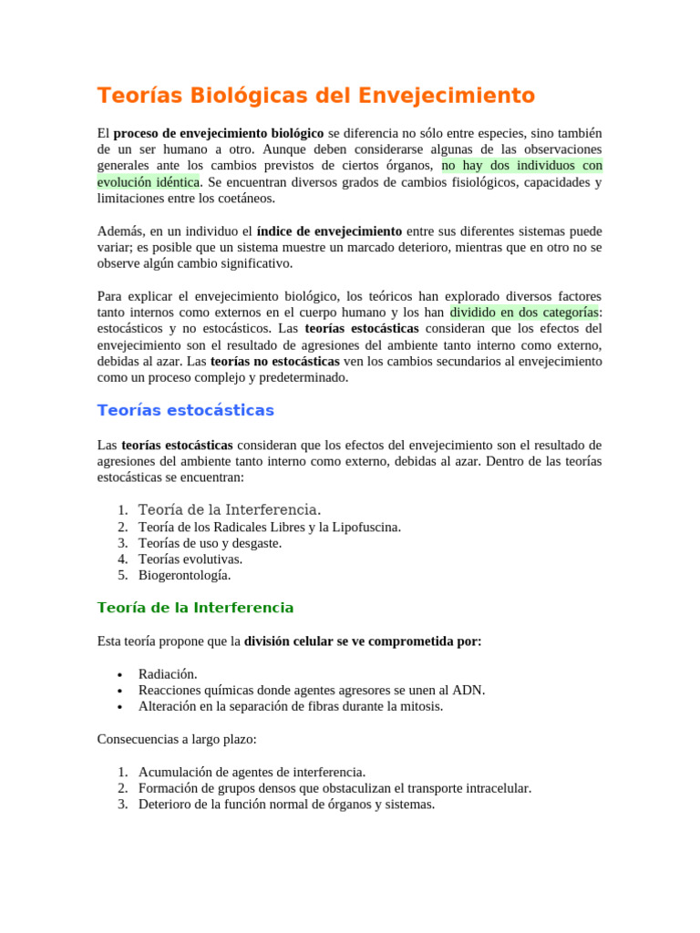 Teorías Biológicas del Envejecimiento | PDF | Sistema inmune | Envejecimiento