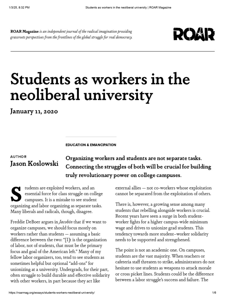Students As Workers in The Neoliberal University - ROAR Magazine | PDF ...