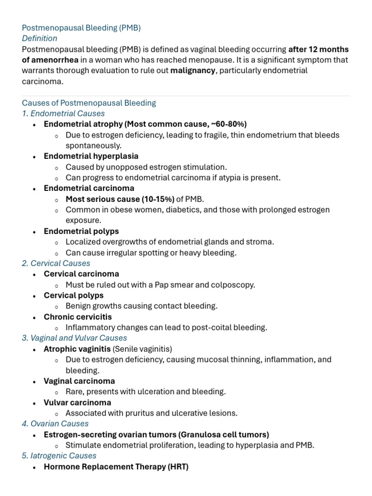 Postmenopausal Bleeding Causes & Management | PDF | Menopause | Vagina