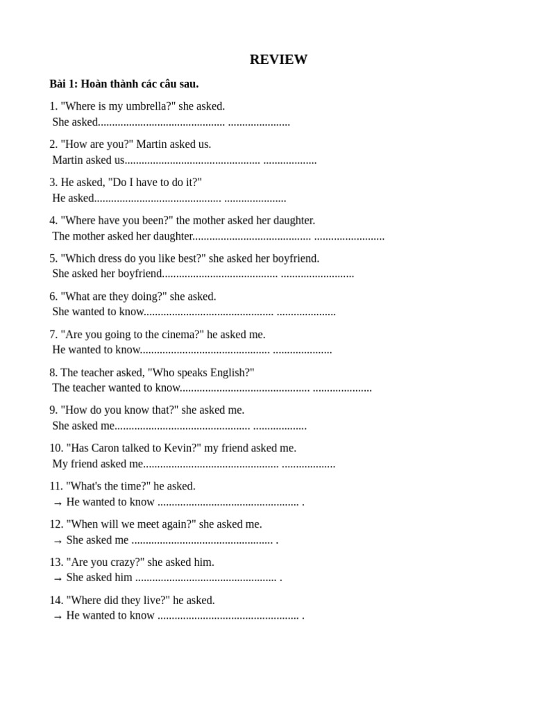 English Reported Speech Exercises | PDF