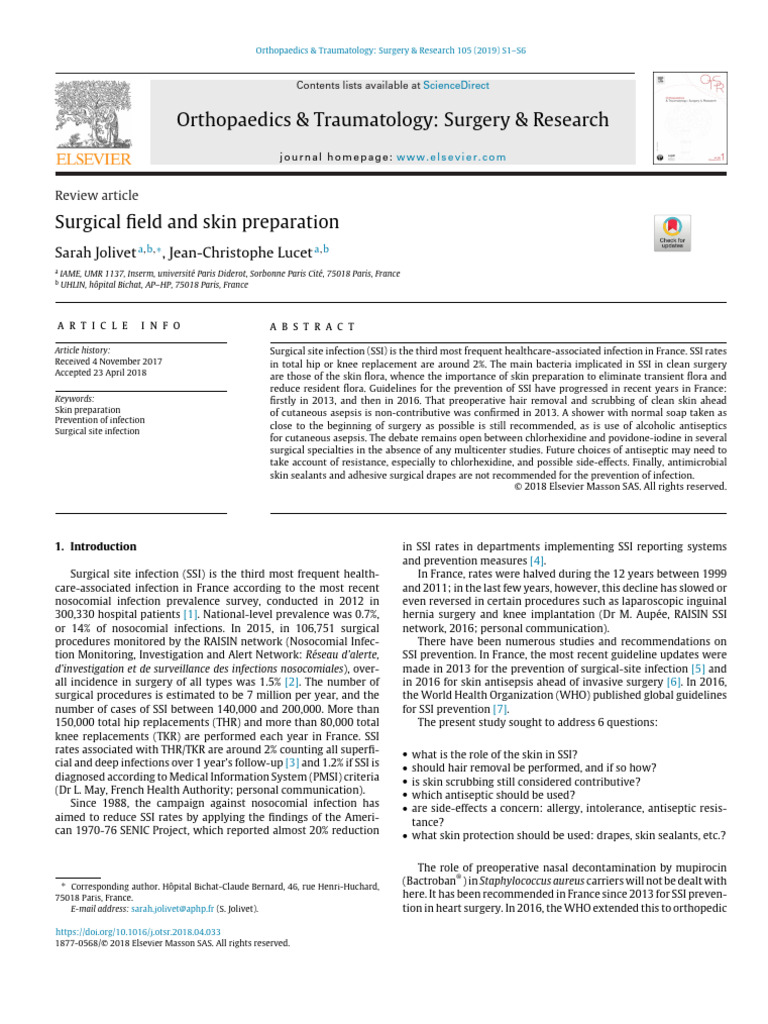 Surgical Field and Skin Prepar - 2019 - Orthopaedics - Traumatology ...