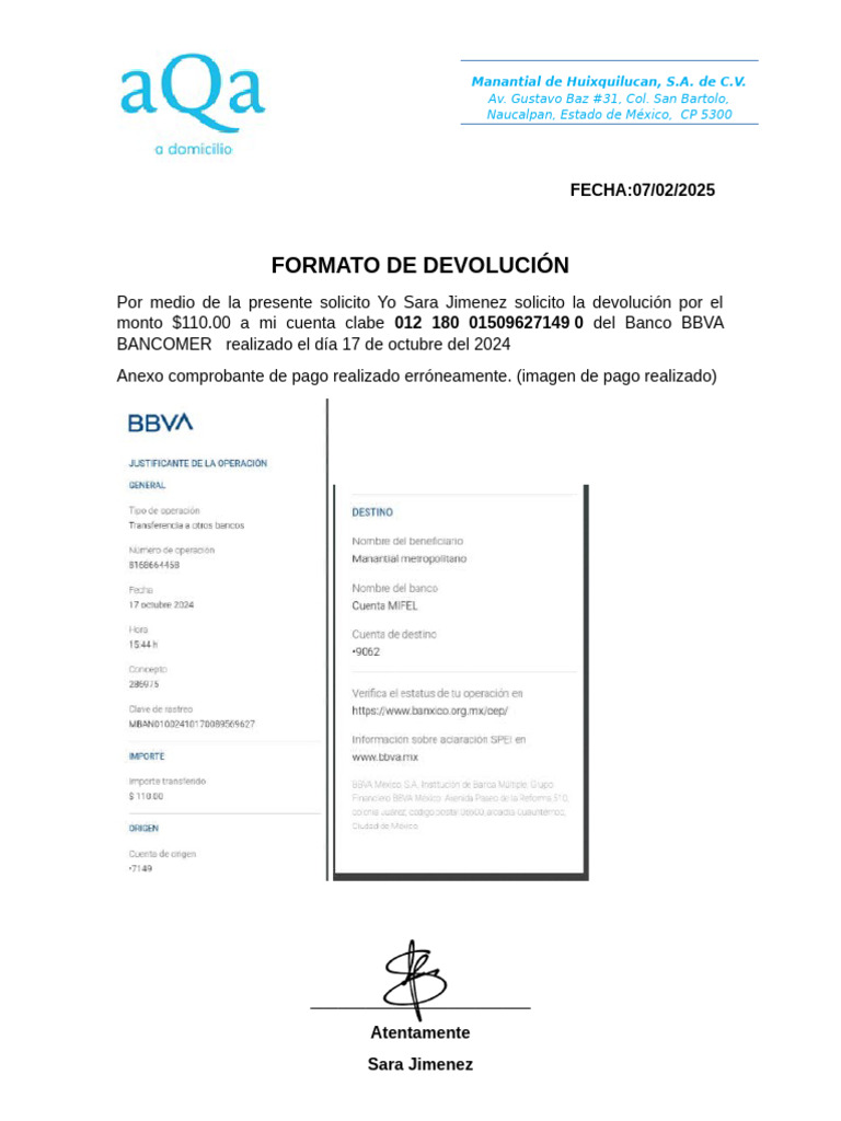 Solicitud de Devolución | PDF