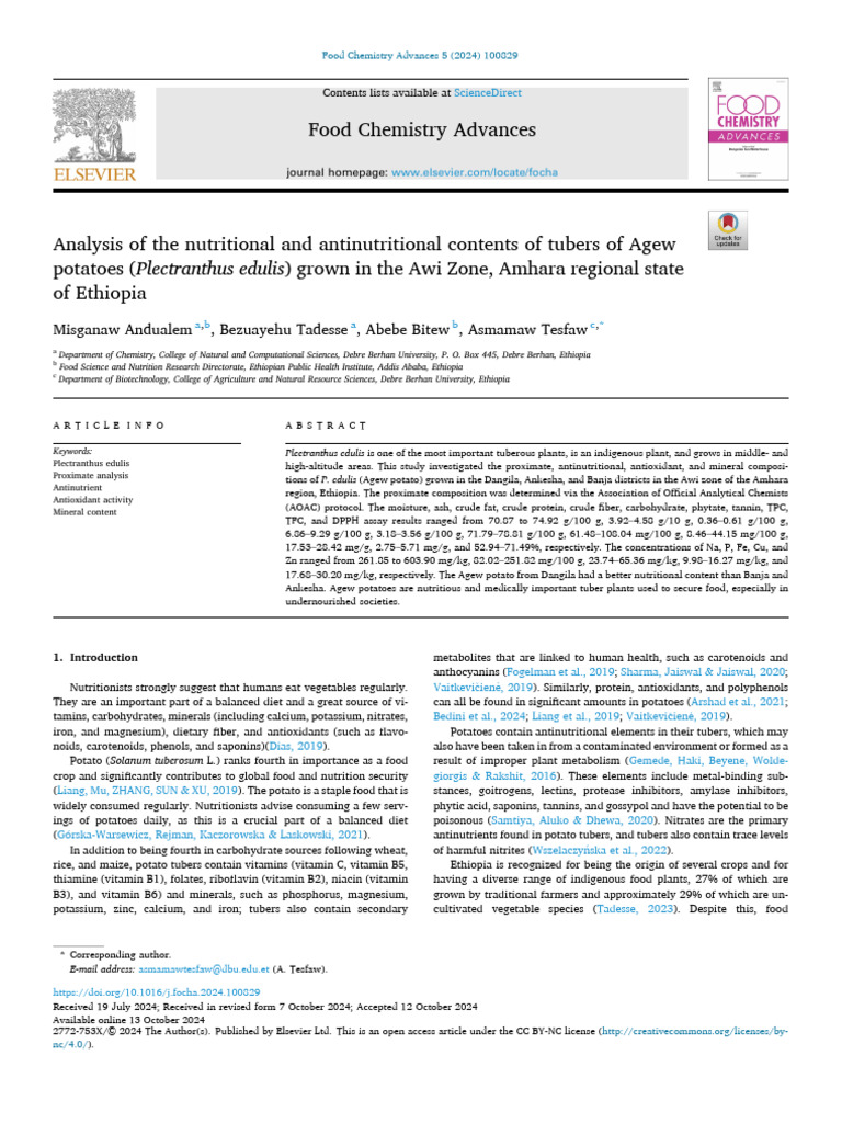 Nutritional Analysis of Agew Potatoes | PDF | Detection Limit | Potato