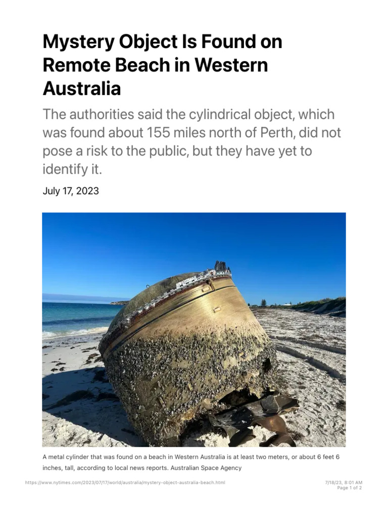 Mystery Object Is Found On Remote Beach in Western Australia - The New ...
