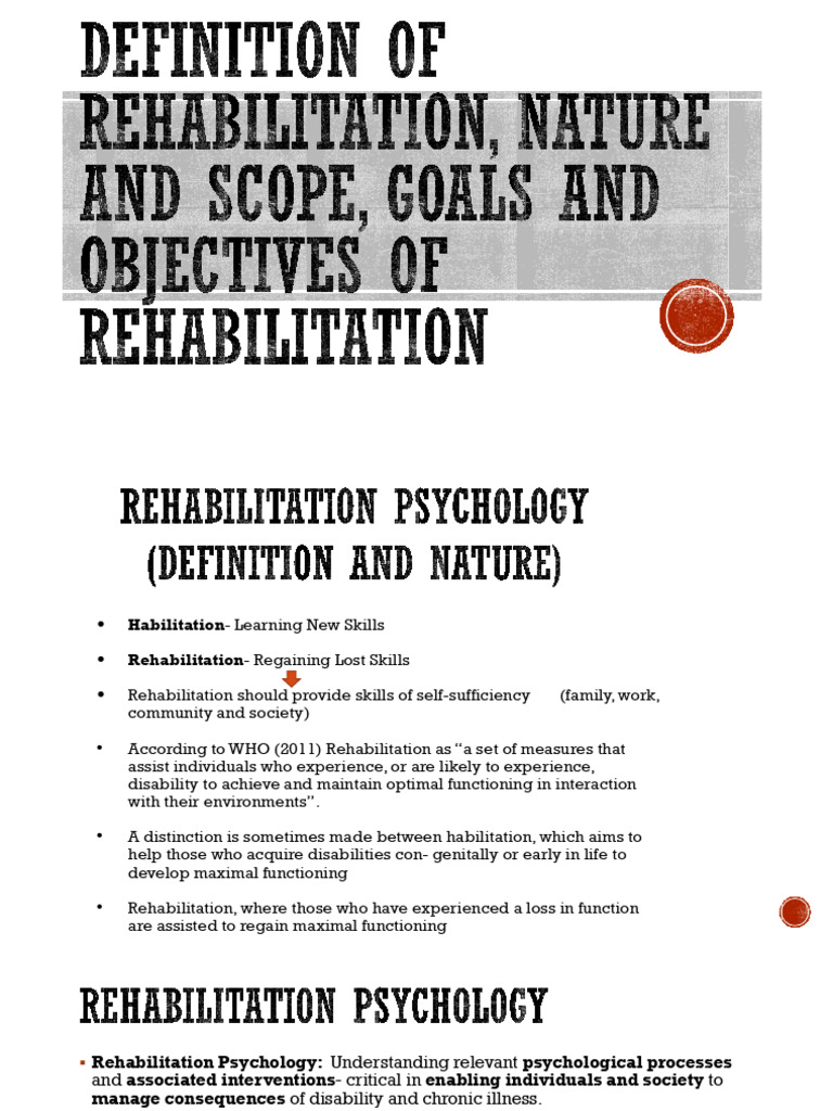1.1 Nature of Rehabilitation, Nature Score, Goals and Objective | PDF ...