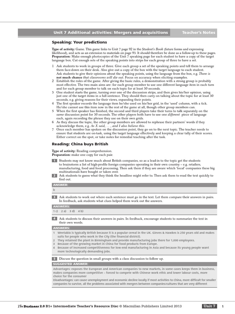 THE BUSINESS 2.0 B1+ Intermediate Teacher’s Resource Disc © Macmillan Publishers Limited 2013 U7 ...