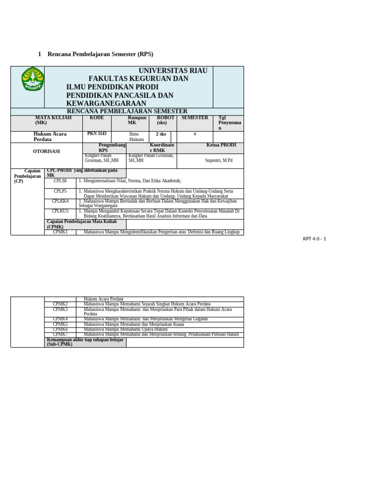 Rps Hukum Acara Perdata Kingkel | PDF