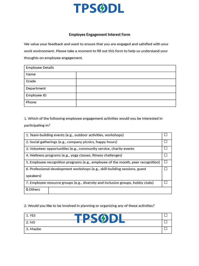 Employee Engagement Interest Form | PDF | Industrial And Organizational ...