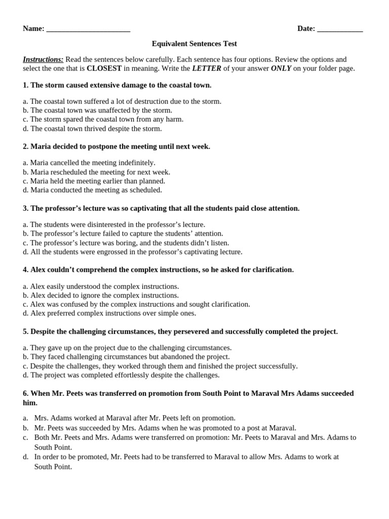 Equivalent Sentence Test 2024 | PDF