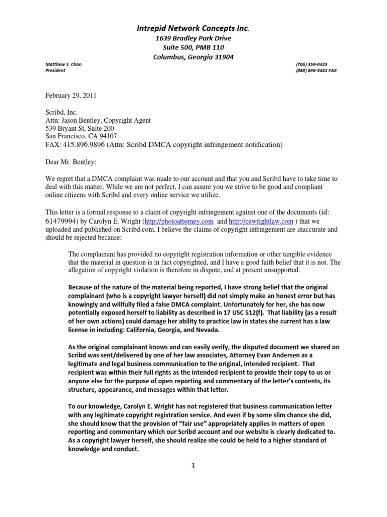 DMCA Counter Notification by Matthew Chan | PDF | Digital Millennium ...