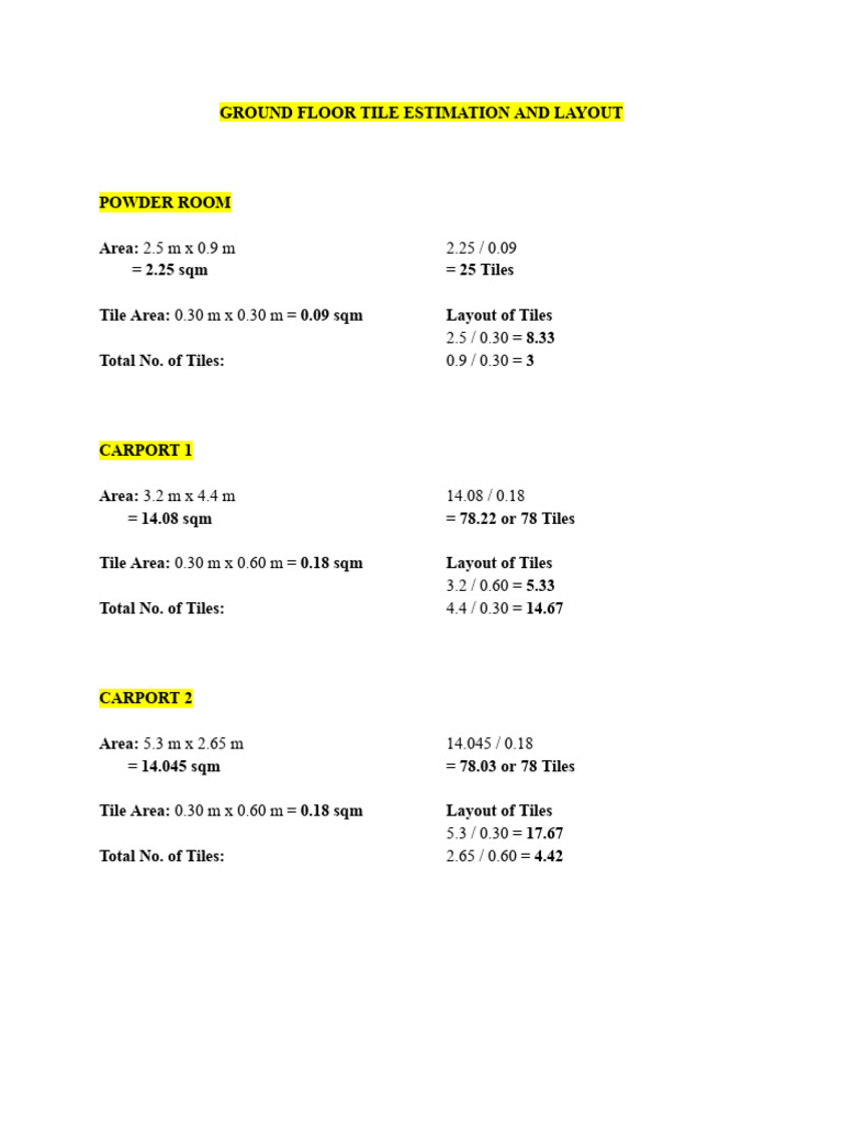 Tile Estimation & Layout Guide | PDF | Tile | Building Engineering