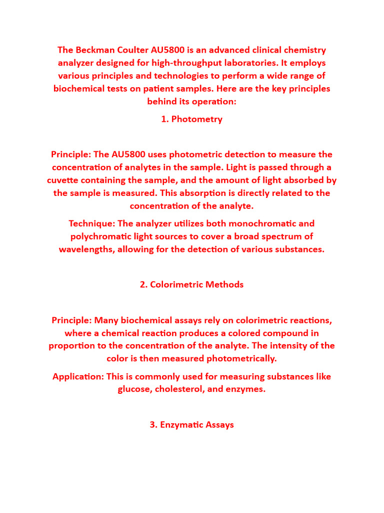 The Beckman Coulter AU5800 Is An Advanced Clinical Chemistry Analyzer ...