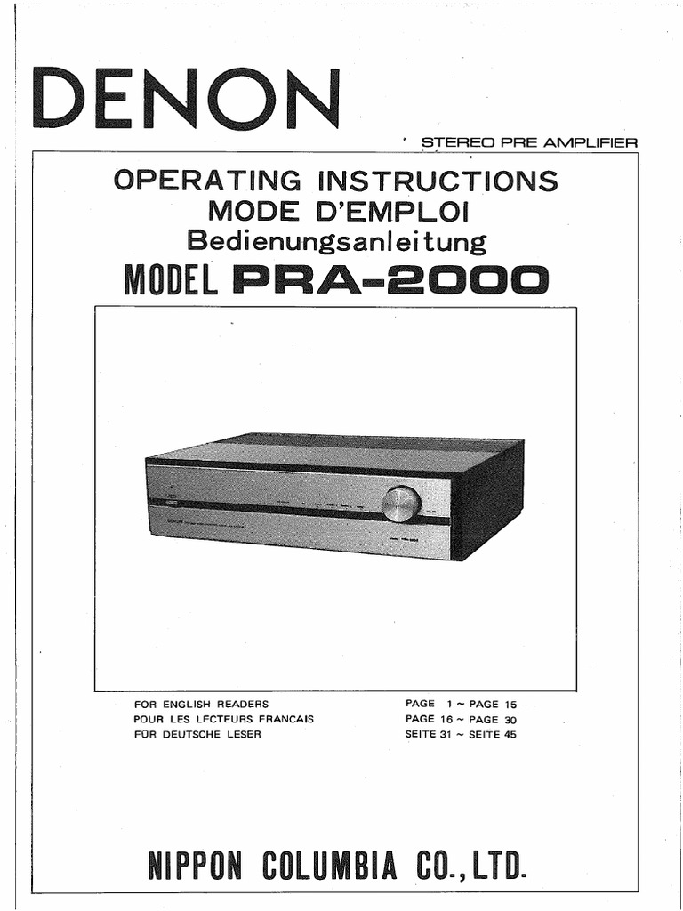 Denon PRA 2000 Owners Manual | PDF