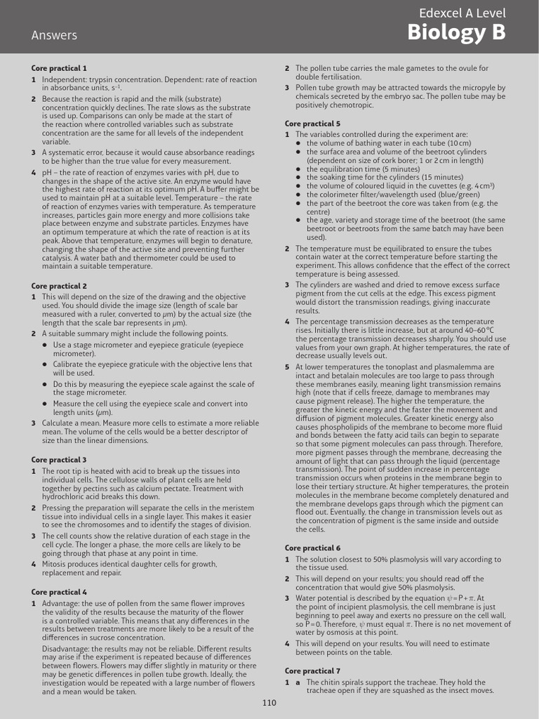 Pearson Edexcel A Level Biology Lab Book Answers | PDF | Respiratory ...