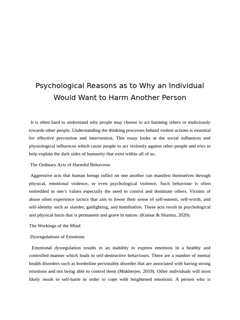 Psychological Reasons As To Why An Individual Would Want To Harm ...