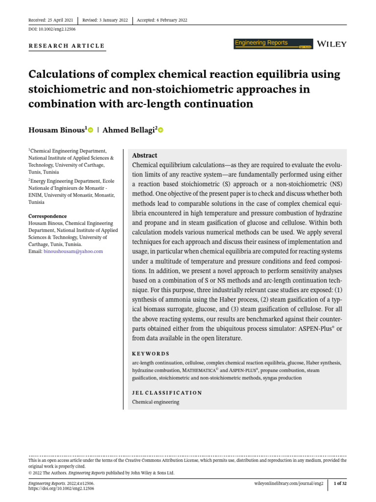 Calculations of Complex Chemical Reaction Equilibr | PDF | Chemical ...