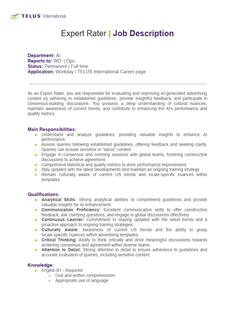 Job Description Expert Rater (Official) | PDF | Artificial Intelligence ...