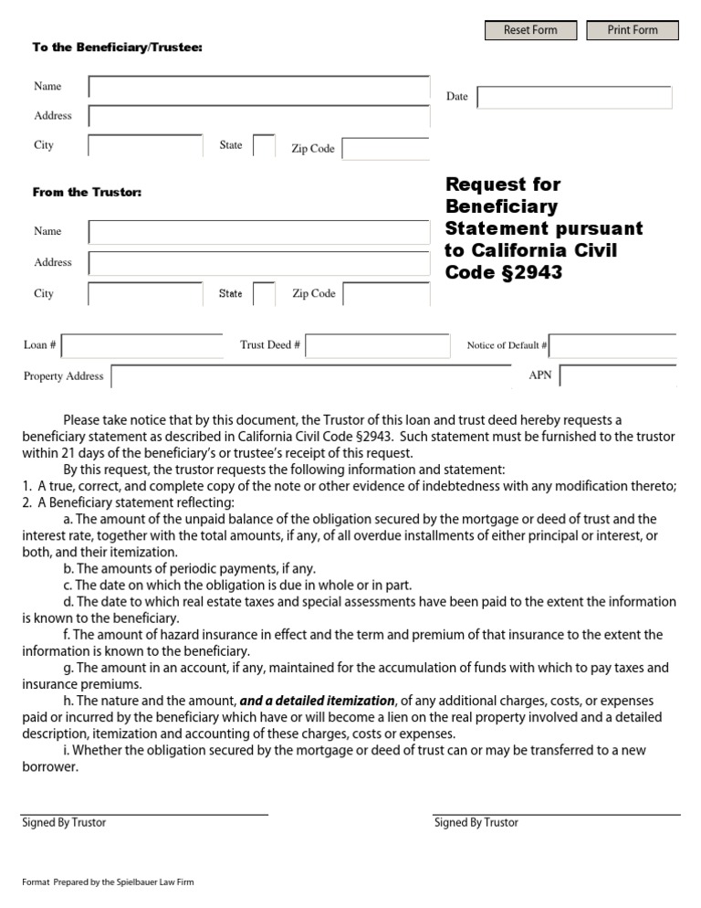 Request for Beneficiary Statement Form | PDF | Social Science | Law