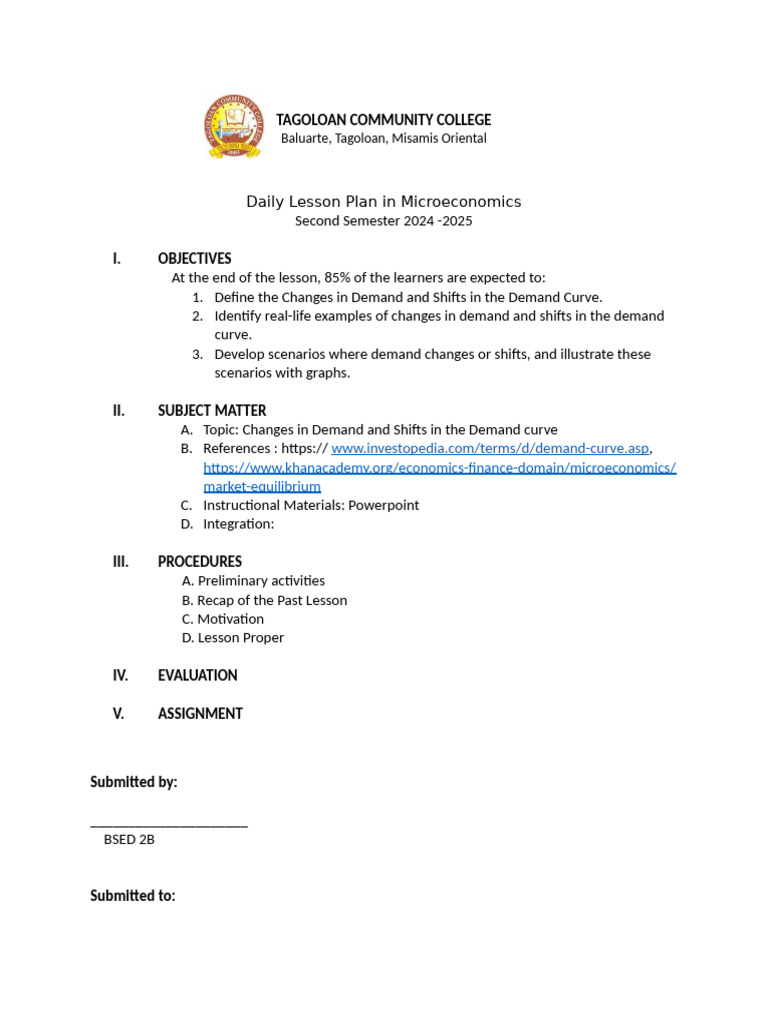 Microeconomics Lesson Plan: Demand Changes | PDF