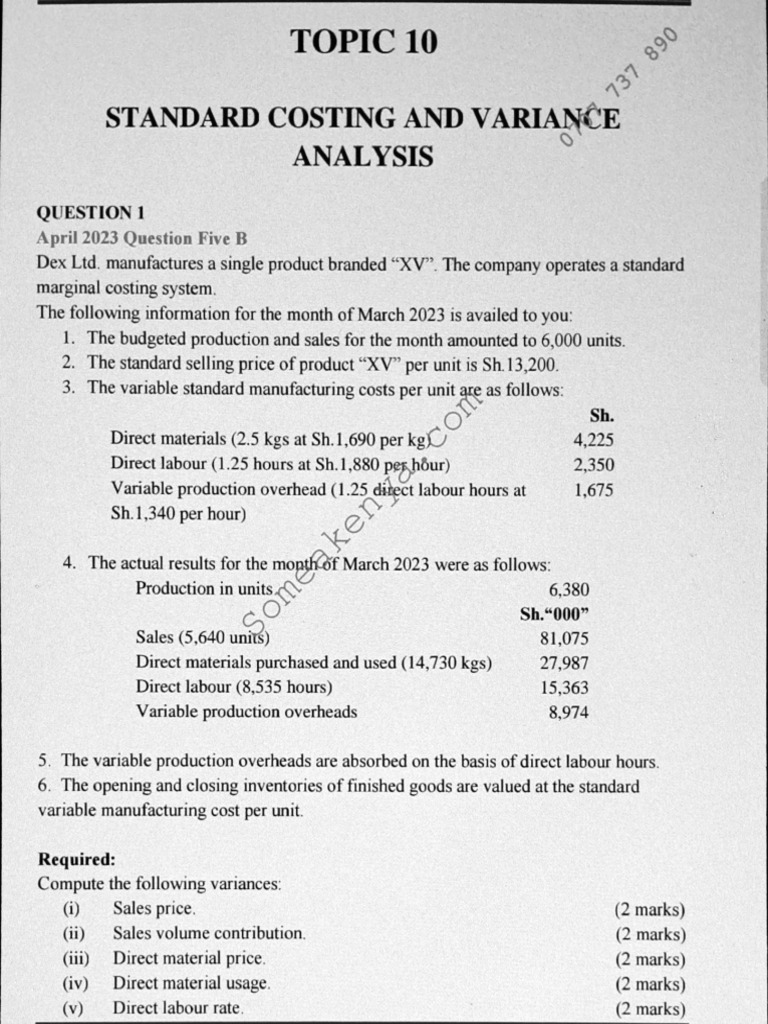 Standard Costing & Variance Analysis | PDF