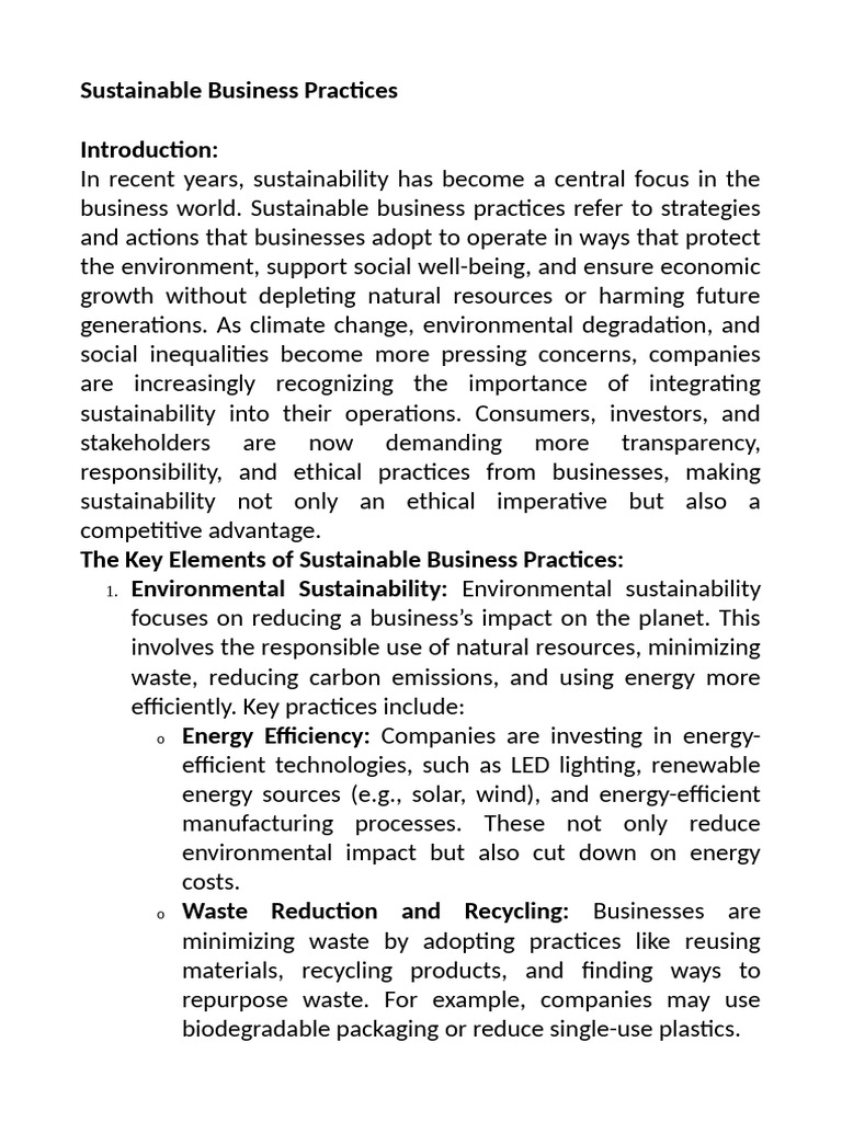 Key Sustainable Business Practices | PDF | Sustainable Business ...