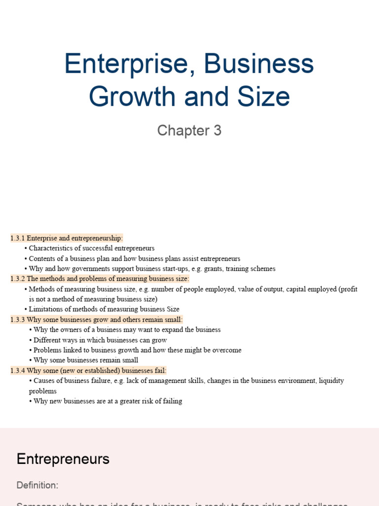 Chapter 3 - Enterprise, Business Growth and Size | PDF ...