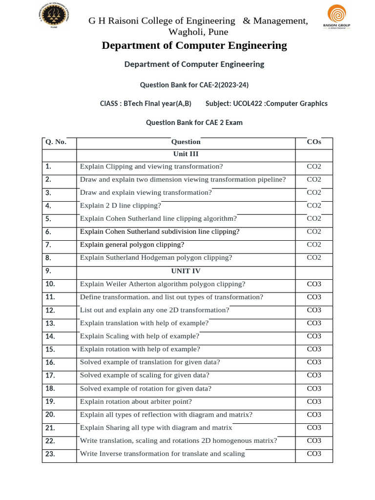 BTech Computer Graphics Exam Prep | PDF