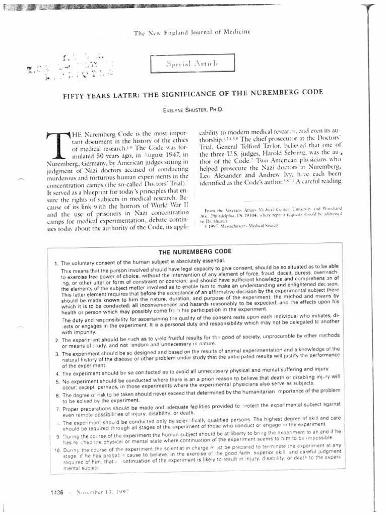 Fifty Years Later Nuremberg Code | PDF
