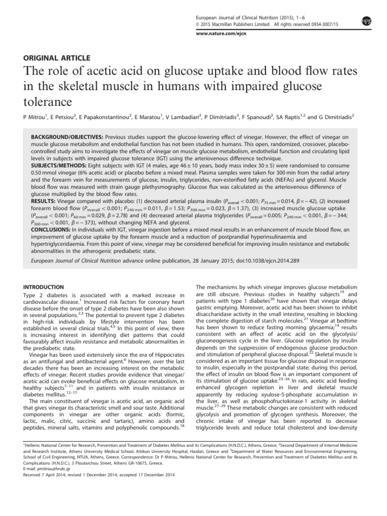 2015 - The Role of Acetic Acid On Glucose Uptake and Blood Flow Rates ...