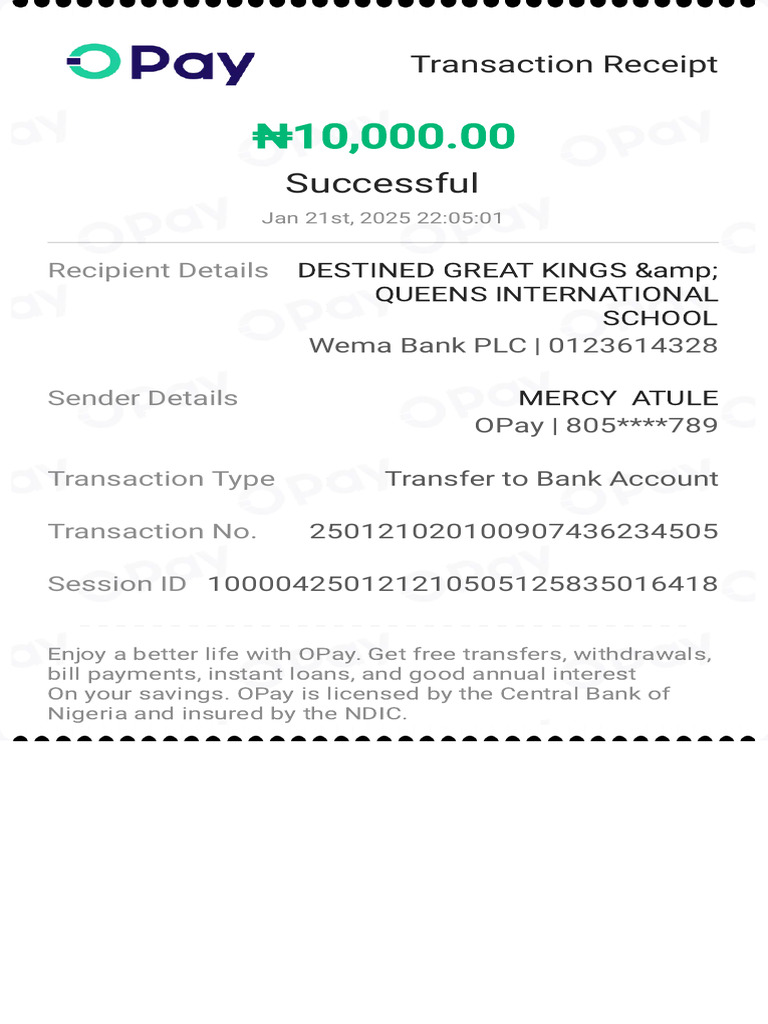 Transaction Receipt for OPay Transfer | PDF