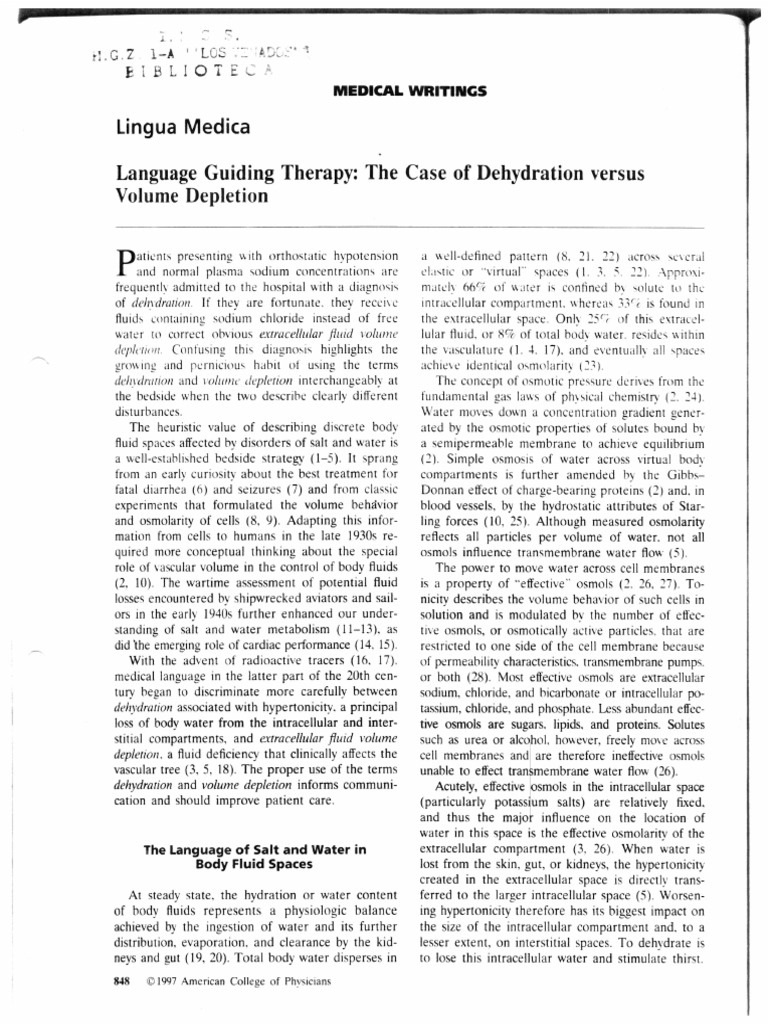Dehydration Vs Volume Depletion | PDF