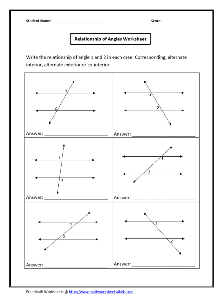 Angle Relationships Worksheet | PDF