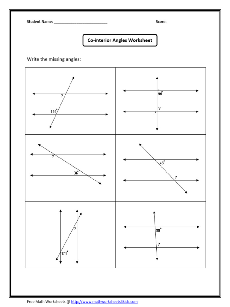 Co-Interior Angles Worksheet | PDF