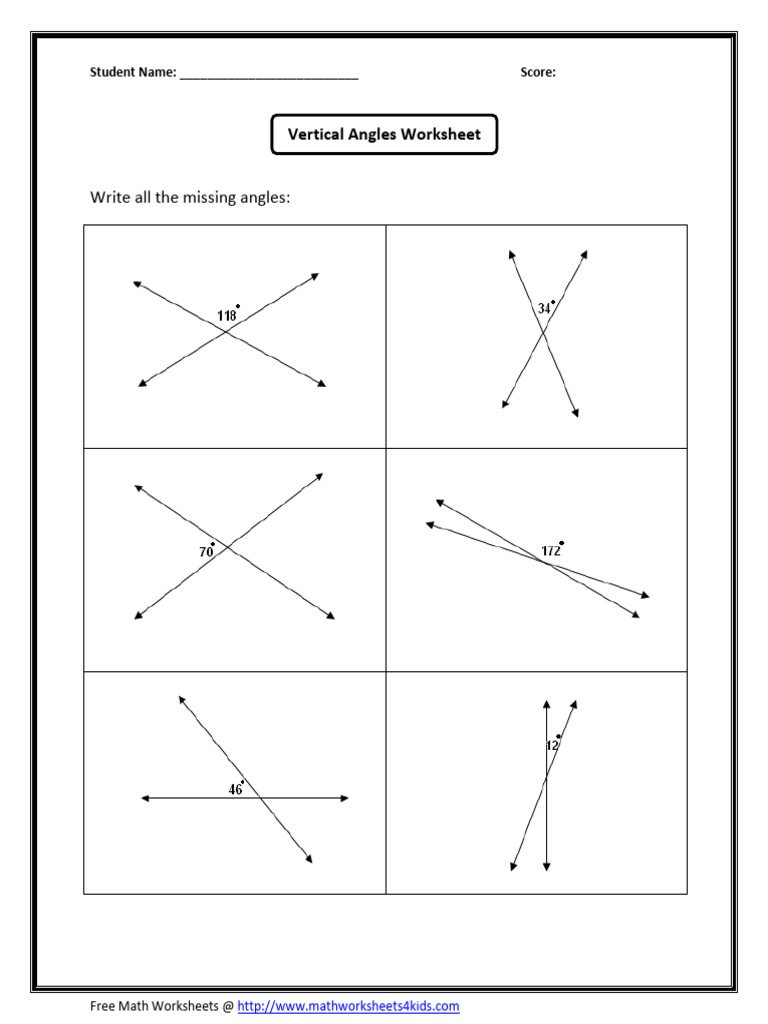 Vertical Angles Worksheet | PDF