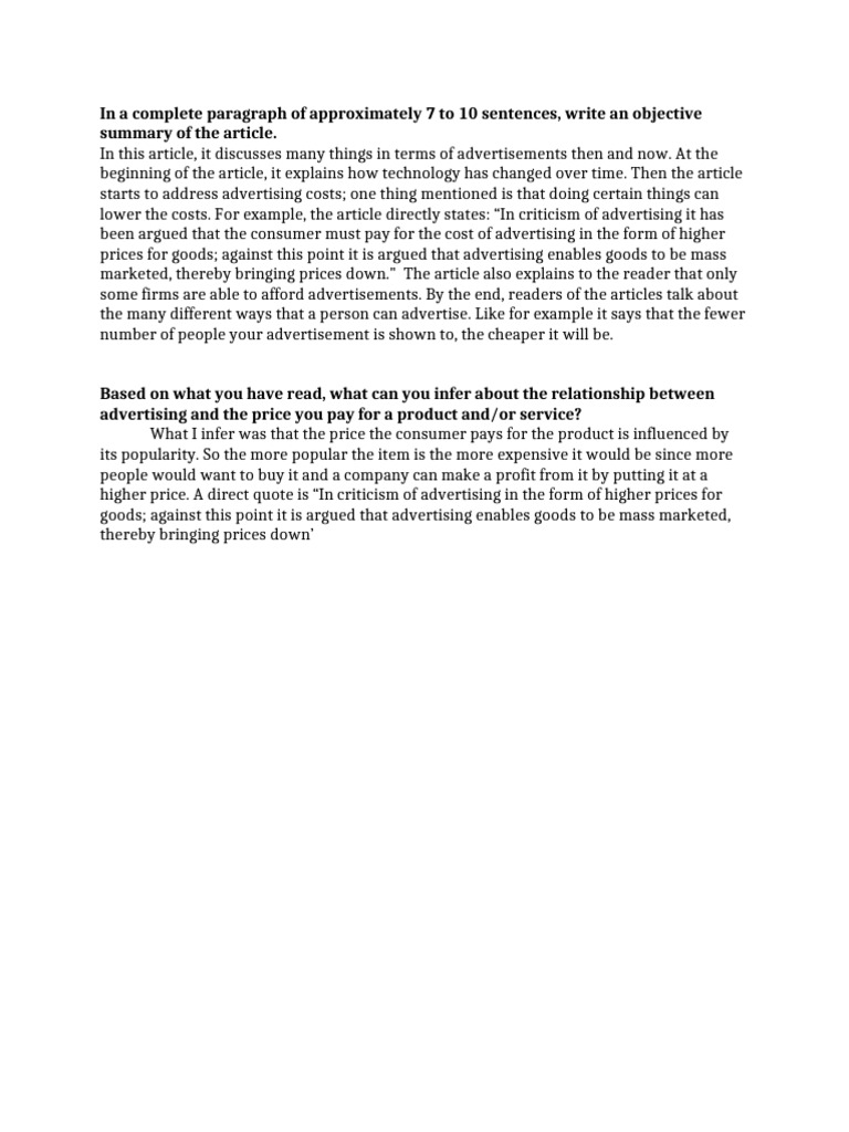 In A Complete Paragraph of Approximately 7 To 10 Sentences, Write An ...