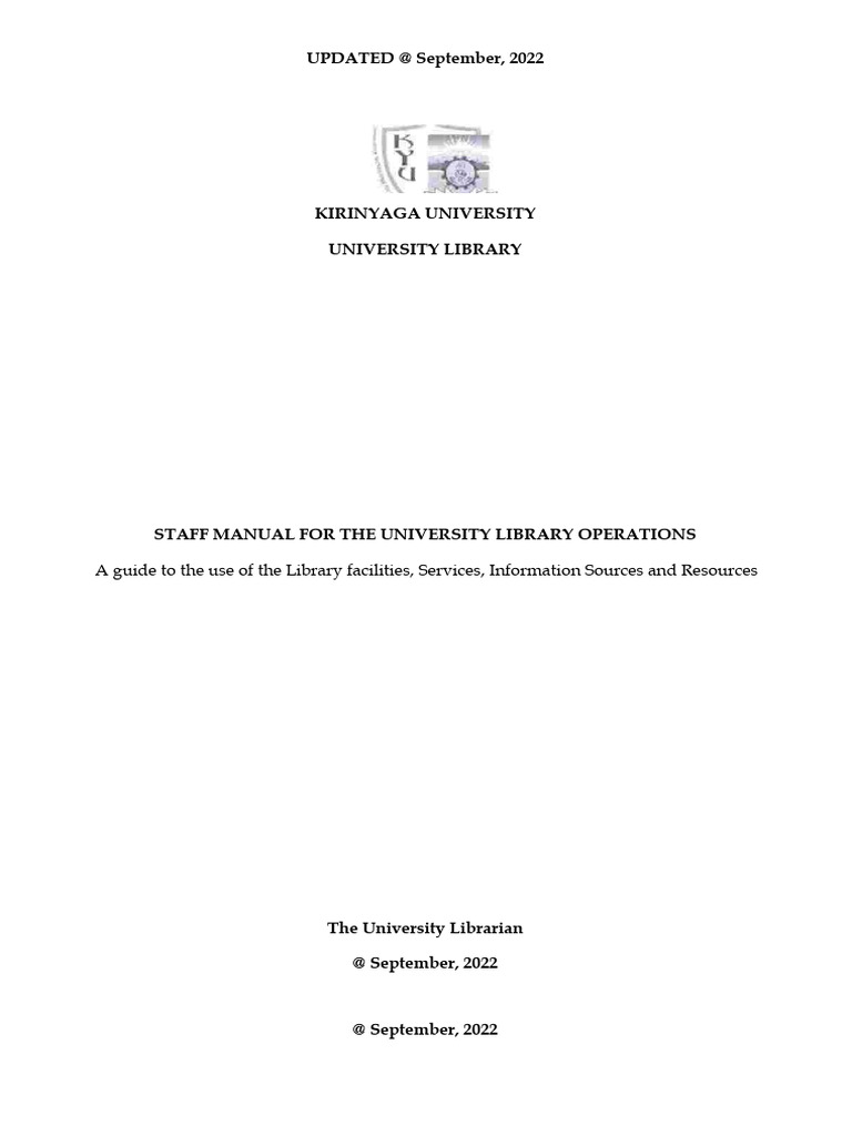 Kirinyaga University Library Staff Manual | PDF | Libraries | Science