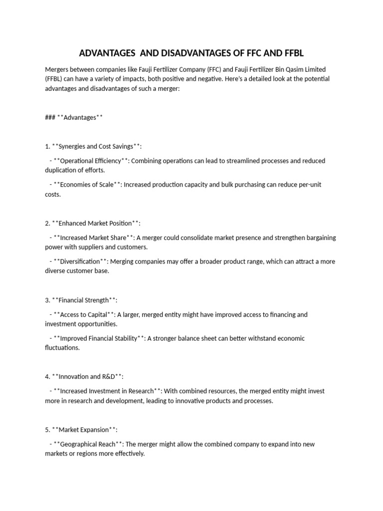 ADVANTAGES AND DISADVANTAGES OF FFC AND FFBL | PDF | Mergers And Acquisitions | Layoff