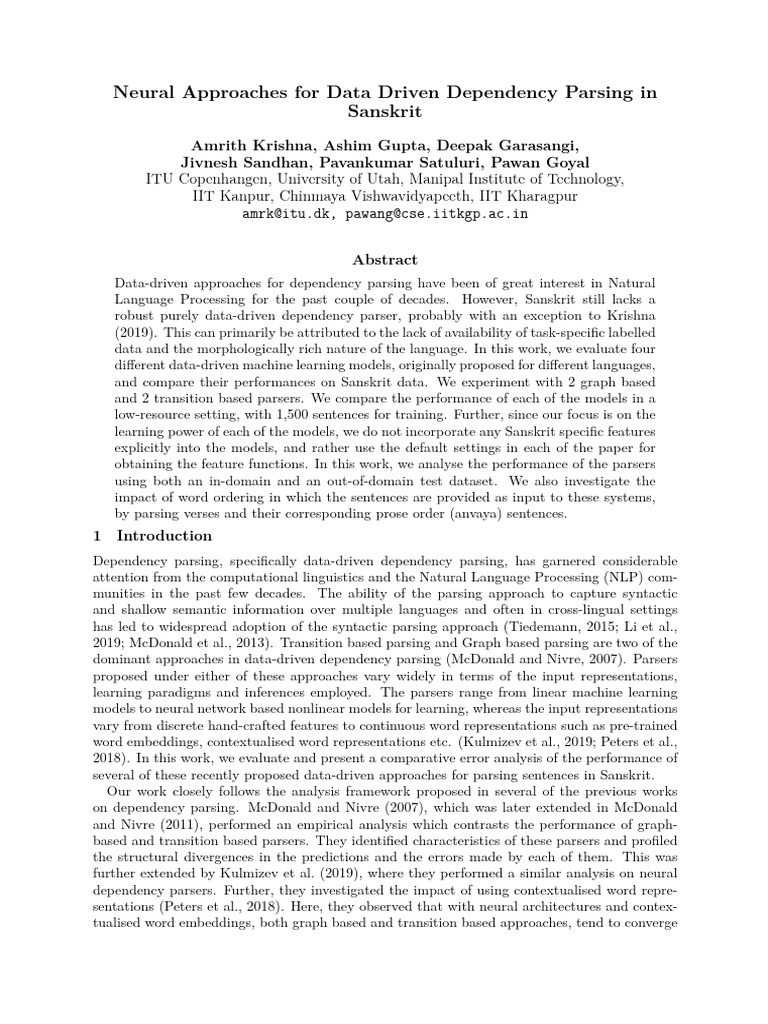 Sanskrit Dependency Parsing | PDF | Parsing | Statistical Classification