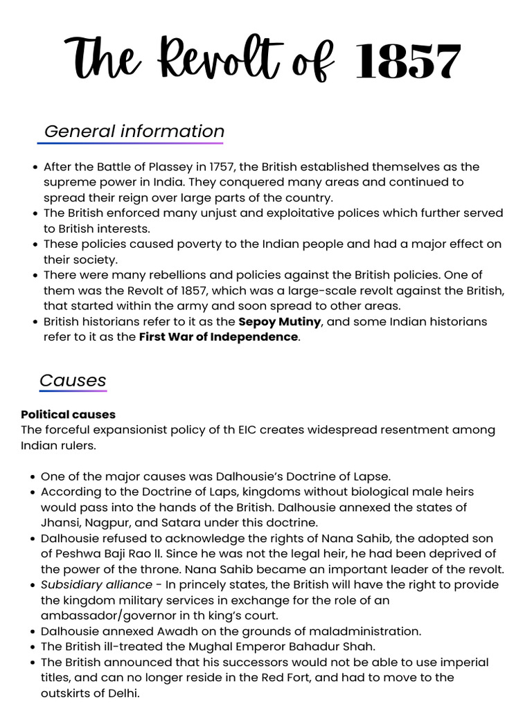 Sepoy Refusal and the 1857 Revolt | PDF | Indian Rebellion Of 1857 ...